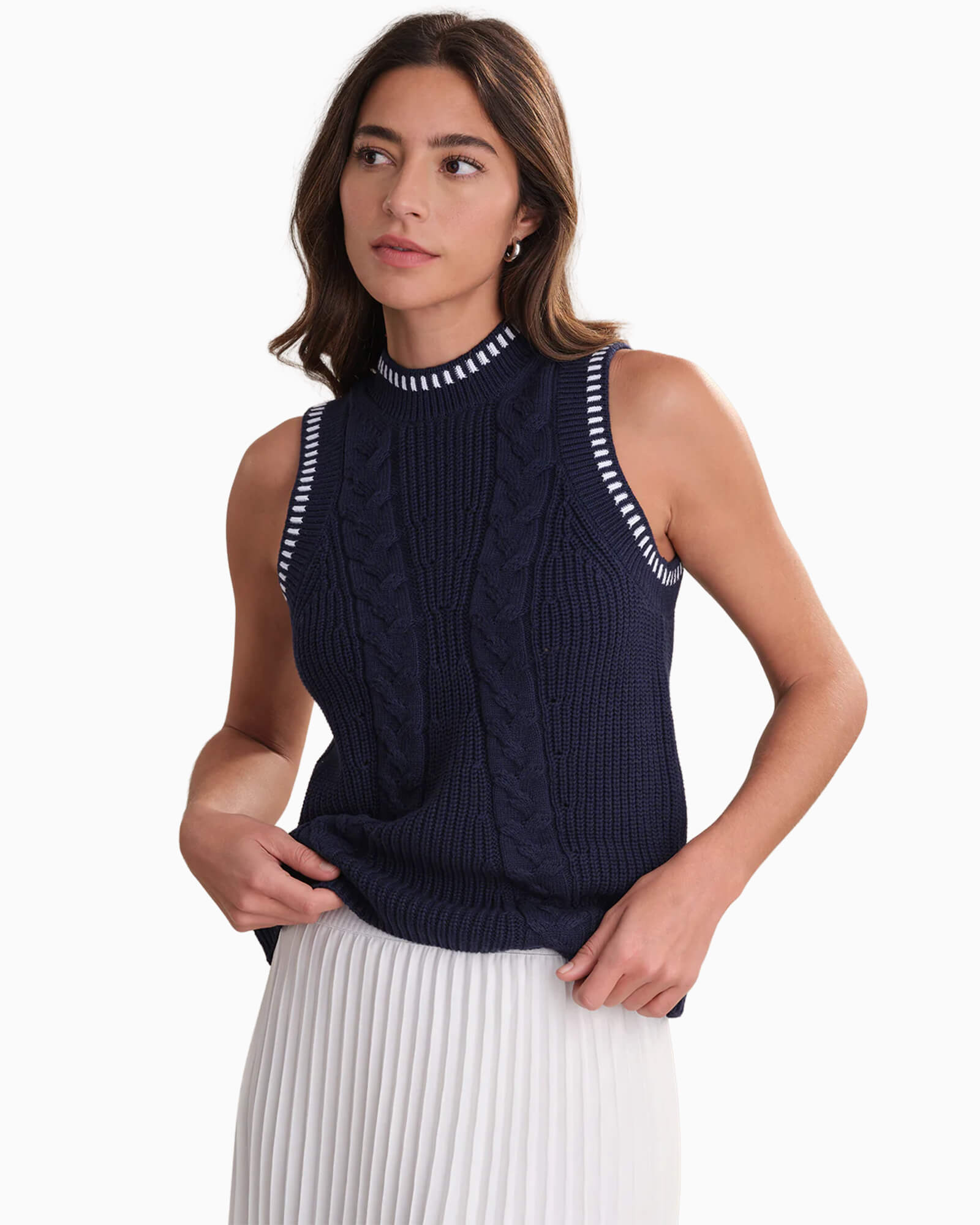 Demi Contrast Tipping Cable Tank | Women's Clothing