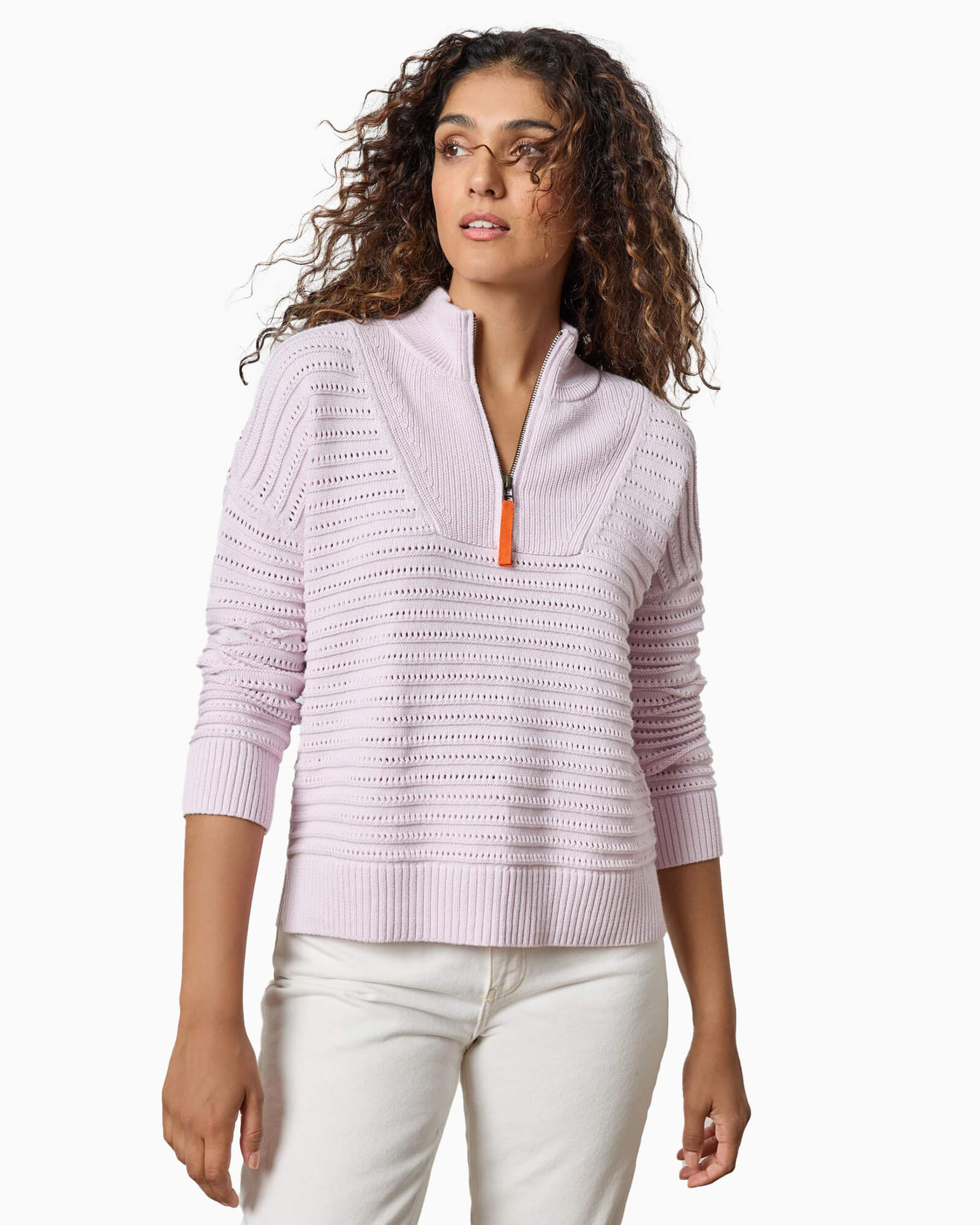Pointelle Half Zip Sweater Ivory | Women's Clothing